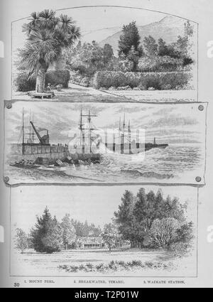 Mount Peel; Breakwater, Timaru & Waimate Station. New Zealand 1890 old ...