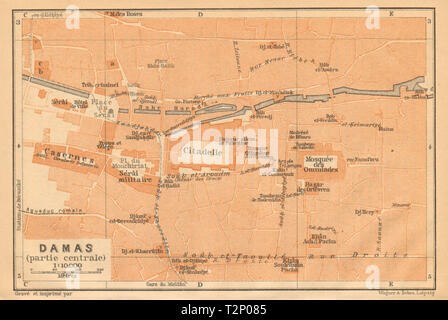 Damascus antique town city plan. Syria 1912 old vintage map chart Stock ...