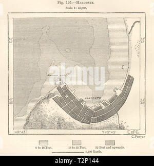 Hakodate town/city plan. Hokkaido, Japan antique tourist map 1930 old ...