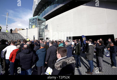 Fans arrive at Tottenham Hotspur Stadium prior to the Premier League ...