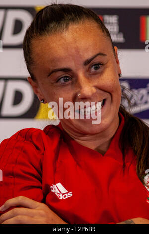 Natasha Harding of Wales faces the media at Rodney Parade ahead of the ...
