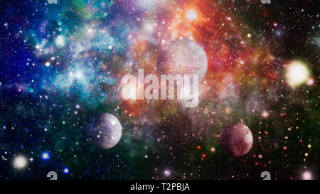 Outer space art. Nebulas, galaxies and bright stars in beautiful ...