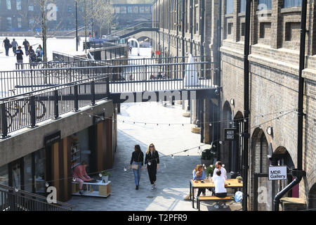 Cafes and shops on trendy Lower Stable Street at Coal Drops Yard, at ...