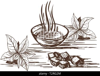 Sketch traditional Asian tea set. Vector illustration Stock Vector ...