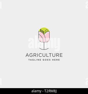 flower agriculture environment simple line logo template vector ...