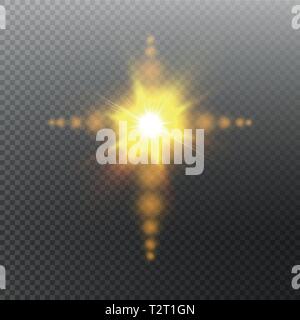 Glowing white Christian cross with sun flare. vector illustration ...