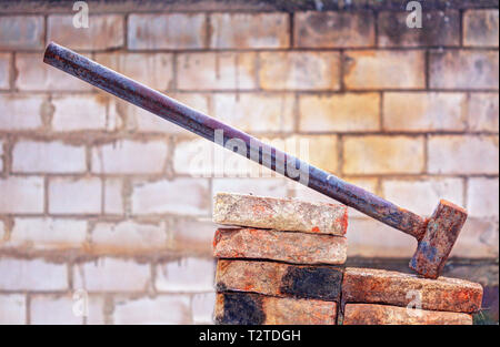 Old brick wall background with big stone. Selective focus Stock Photo ...