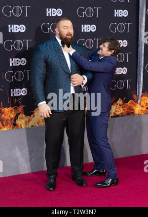 Hafthor Bjornsson and Pedro Pascal attend the premiere for the final ...