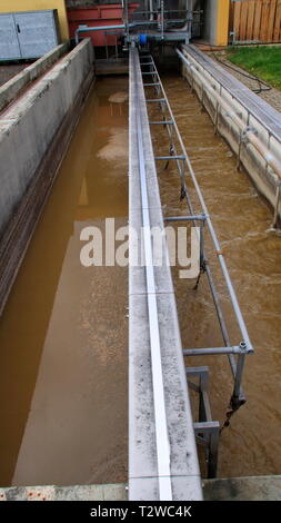 Ventilated sand trap and grease trap in the inlet of a sewage treatment ...