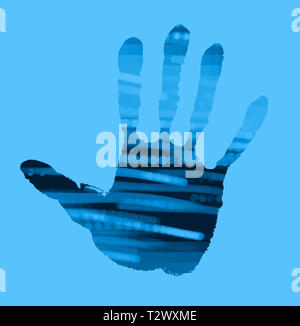 An illustration of a blue human handprint on white Stock Photo - Alamy
