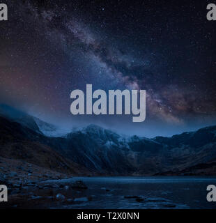 Digtial composite image of Winter landscape of snowcapped Mountain ...