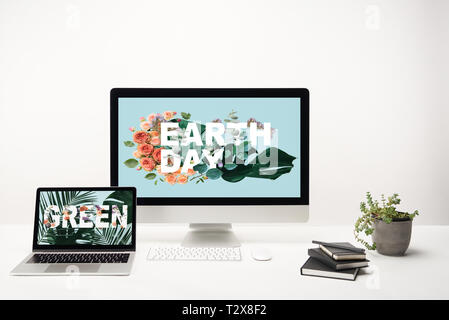 pink computers on blue background 3d rendering Stock Photo - Alamy