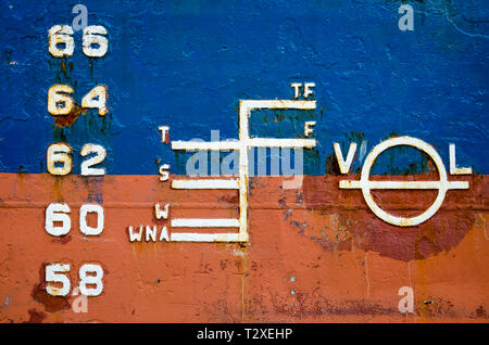 Detail of a ship's draught marks Stock Photo - Alamy