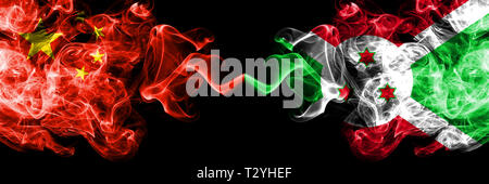 China, Chinese vs Burundi, Burundian smoky mystic states flags placed ...