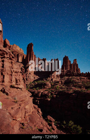 night sky and milky way above Fisher Towers, Moab, Utah, USA, North ...