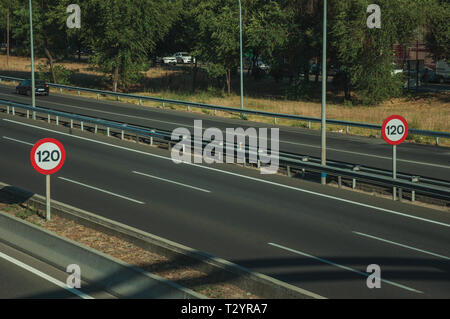 Speed limit sign in a freeway near Barcelona, Catalonia, Spain Stock ...
