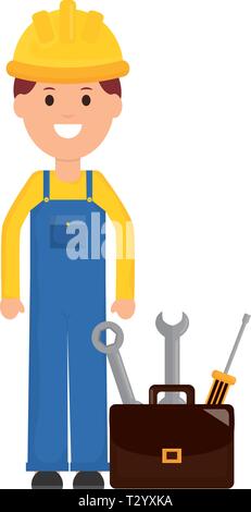 industrial worker with tools avatar character vector illustration ...