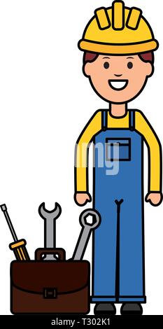 industrial worker with tools avatar character vector illustration ...