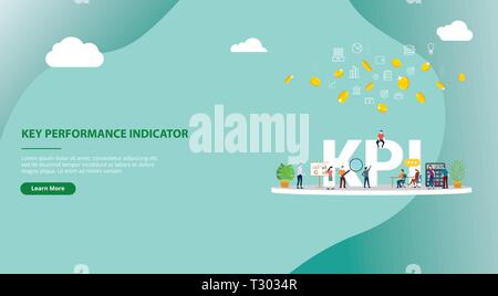 Key performance indicator flat isometric vector landing page template ...