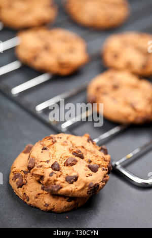 Grid with tasty Christmas cookies on wooden background, closeup Stock ...