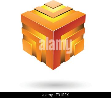 Vector Illustration of Orange Bold Cube with Glowing Core isolated on a ...