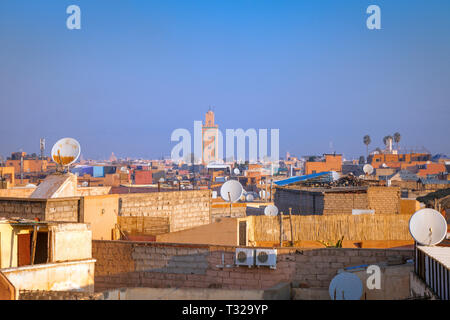 Landscape with Koutoubia Mosque at sunset time, Marrakesh, Morocco ...