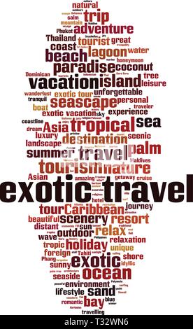 Exotic travel word cloud concept. Collage made of words about exotic ...