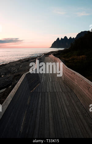 The Tungeneset walkway and viewpoint in the midnight sun looking out ...