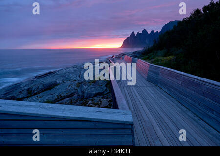 The Tungeneset walkway and viewpoint in the midnight sun looking out ...