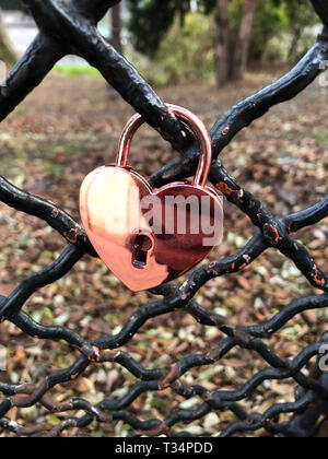 Heart-Shaped Padlock Hanging on Rails Among Other Variegated Padlocks ...