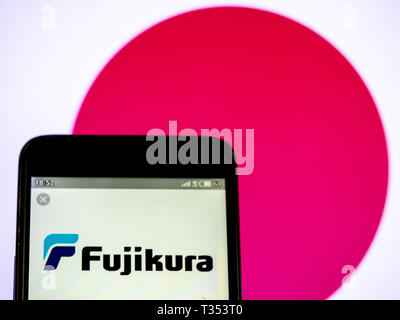 Ukraine. 6th Apr, 2019. In this photo illustration a Fujikura Ltd. logo ...