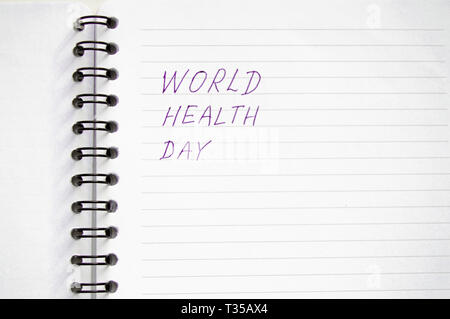 Written world health day, spiral notebook, copy space, health concept ...