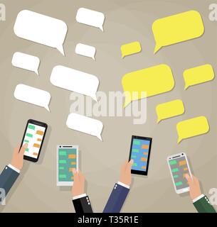 hands with messaging smartphones Stock Vector Image & Art - Alamy