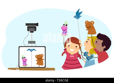 Illustration of Stickman Kids Recording a Video Using a Mobile Phone ...