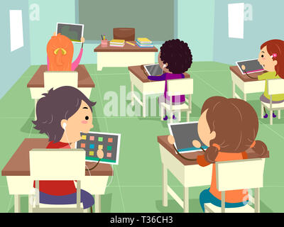 Illustration of Stickman Kids with Computer Monitor, Keyboard, Mouse ...