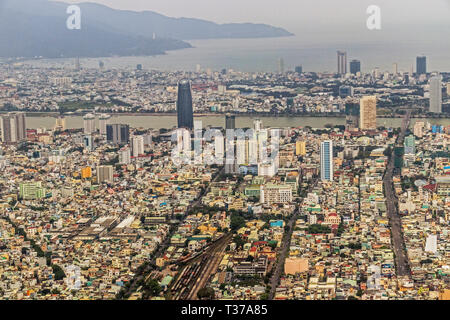 Aerial view of Da Nang city, Vietnam. Cityscape view at Son Tra ...