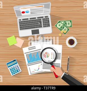 Auditing, Tax, Accounting Concept. Auditor Holds Magnifying Glass in ...