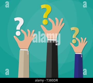 Faq concept. Businessman hands holding question marks. Quiz and online ...