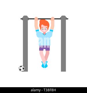 Sporty Little Boy Hanging On Horizontal Bar Upside Down Vector Flat Cartoon Illustration Stock ...