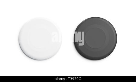 Blank black and white plastic frisbee mockup set, isolated, 3d ...