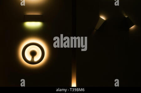 Illustration of abstract yellow lights and shadows on the black ...