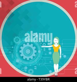 Woman Standing and Presenting the SEO Process with Cog Wheel Gear ...
