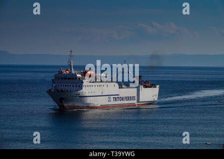 Triton Ferries, ferry docking at Neapoli Voion, Peleponnese, Greece ...