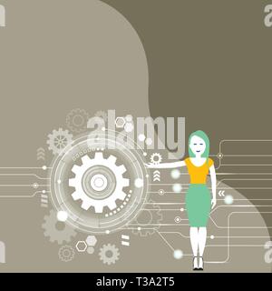 Woman Standing and Presenting the SEO Process with Cog Wheel Gear ...