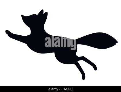 Vector black silhouette of fox jumping isolated on white background ...