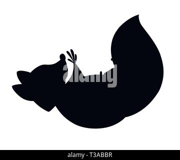 Black silhouette. Cute cartoon raccoon jumping, side view. Cartoon ...
