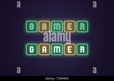 Neon composition of text Gamer. Vector illustration of neon word Gamer ...