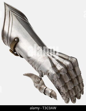 A Gothic gauntlet, South German circa 1480/90 The pleated metacarpus of ...