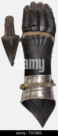 A Gothic gauntlet, South German circa 1480/90 The pleated metacarpus of ...