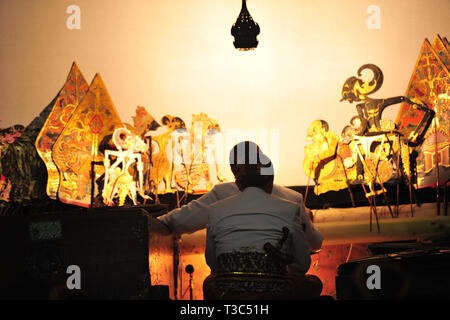 Wayang kulit or shadow puppets stage in Yogyakarta Palace, Indonesia ...